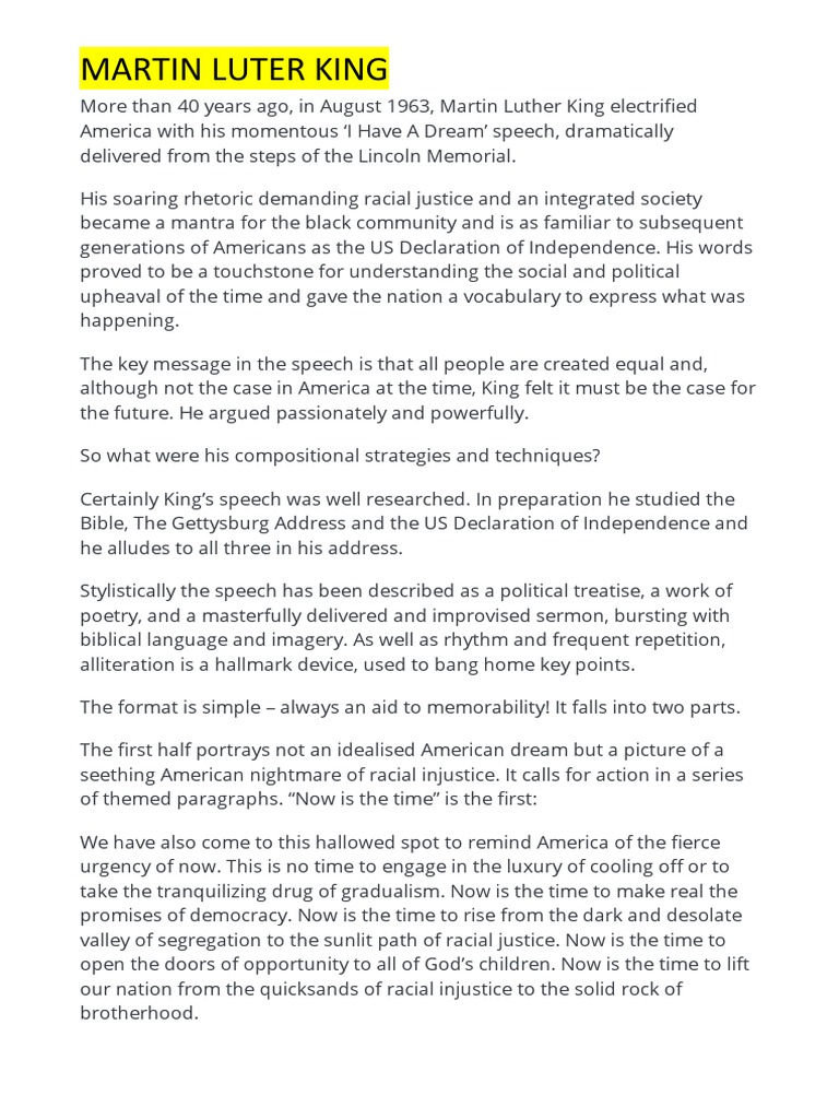 Martin Luter King Speech | PDF | Martin Luther King Jr. | Languages