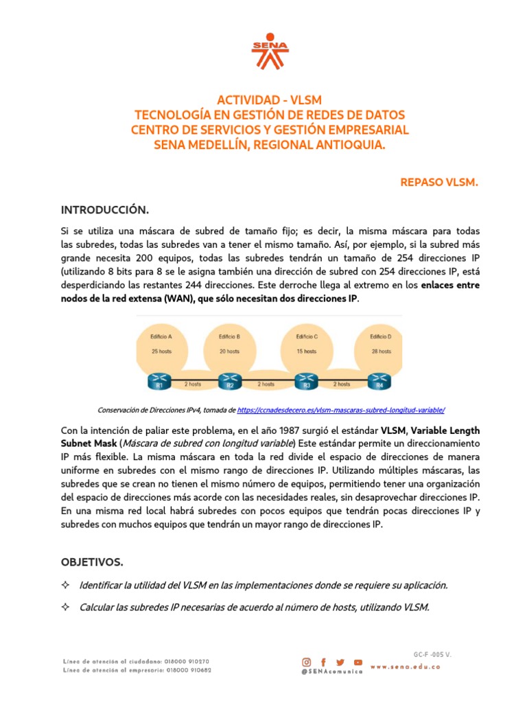 Actividad VLSM | PDF | Dirección IP | Arquitectura de internet