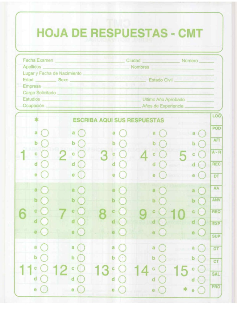 Hoja Respuesta CMT | PDF