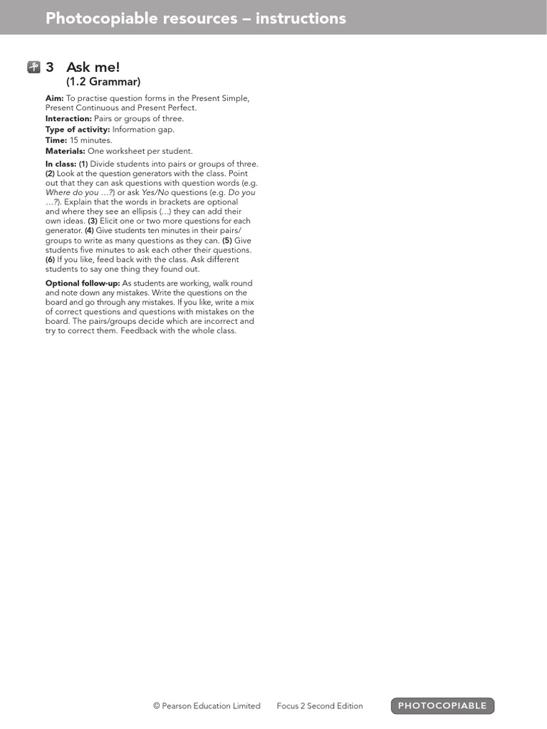 Focus2 2E Unit1 Lesson2 Resource 3 | PDF | Question | Cognitive Science