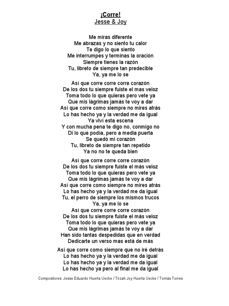 Corre - Jesse y Joy | PDF