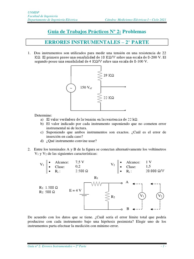 Me1 2021 Guia2 | PDF | Resistencia Eléctrica y Conductancia | Energia electrica