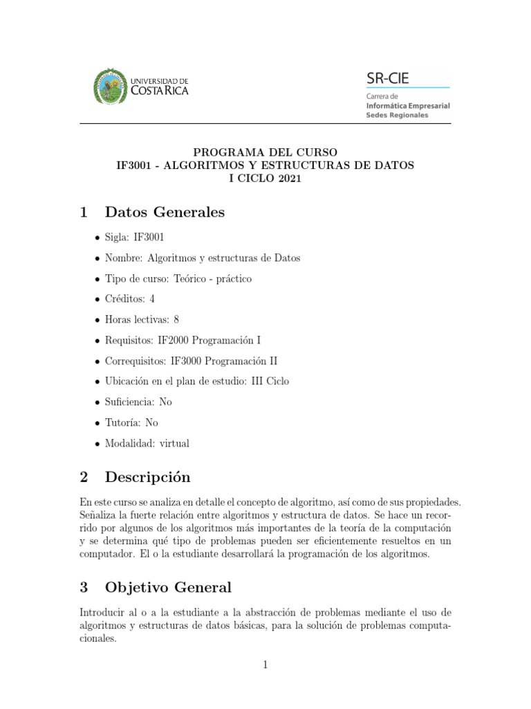 IF3001 Algoritmos y Estructuras de Datos I 2021 | PDF | Algoritmos ...