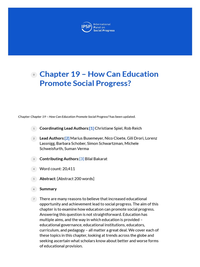 Chapter 19 - How Can Education Promote Social Progress? | PDF ...