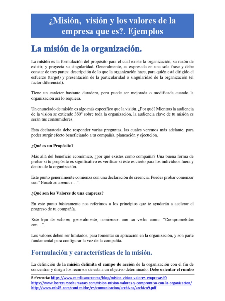 Misión y visión empresarial: ejemplos y guía | PDF | Empresas | Liderazgo