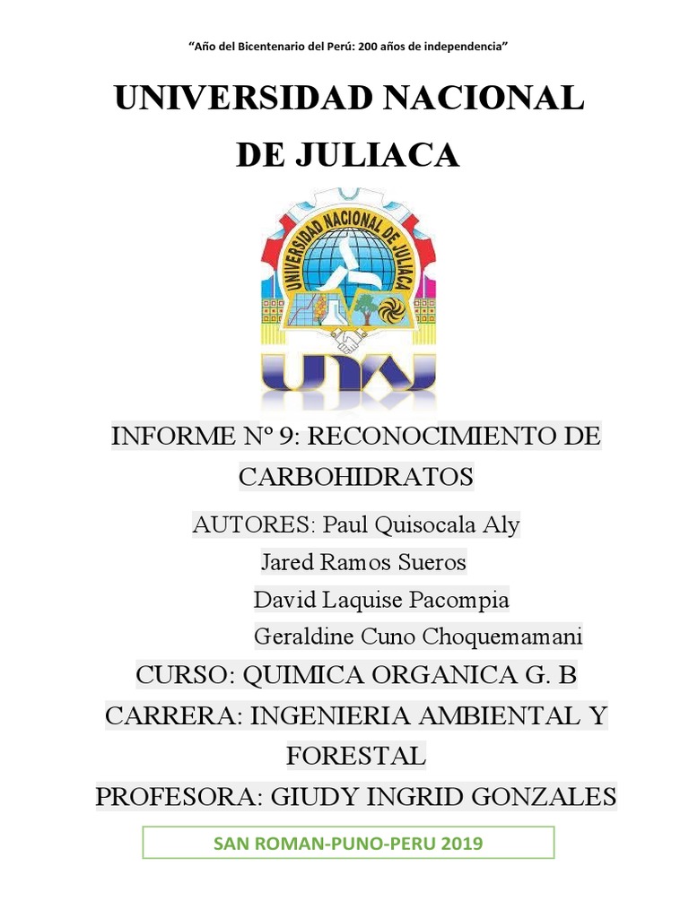 Informe #9 Reconocimiento de Carbohidratos | PDF | Carbohidratos | Glucosa