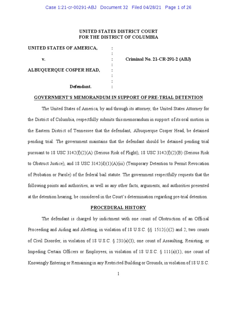 Albuquerque Cosper Head Memo | PDF | Remand (Detention) | Probation