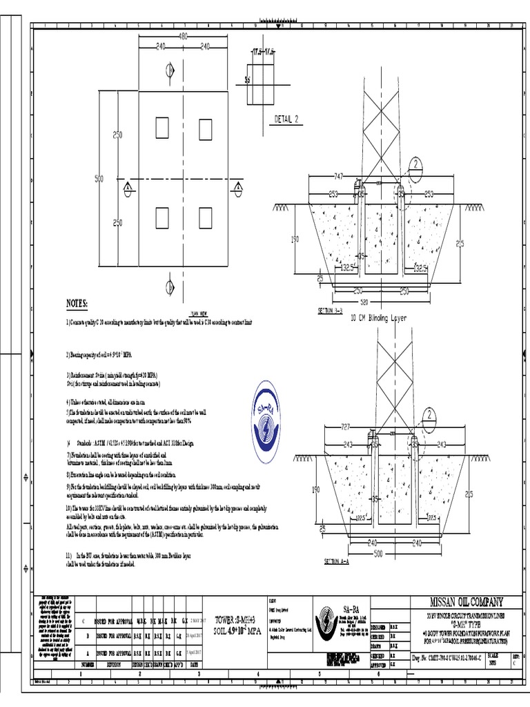 Foundation Design Notes for 33kV Transmission Tower Construction | PDF ...