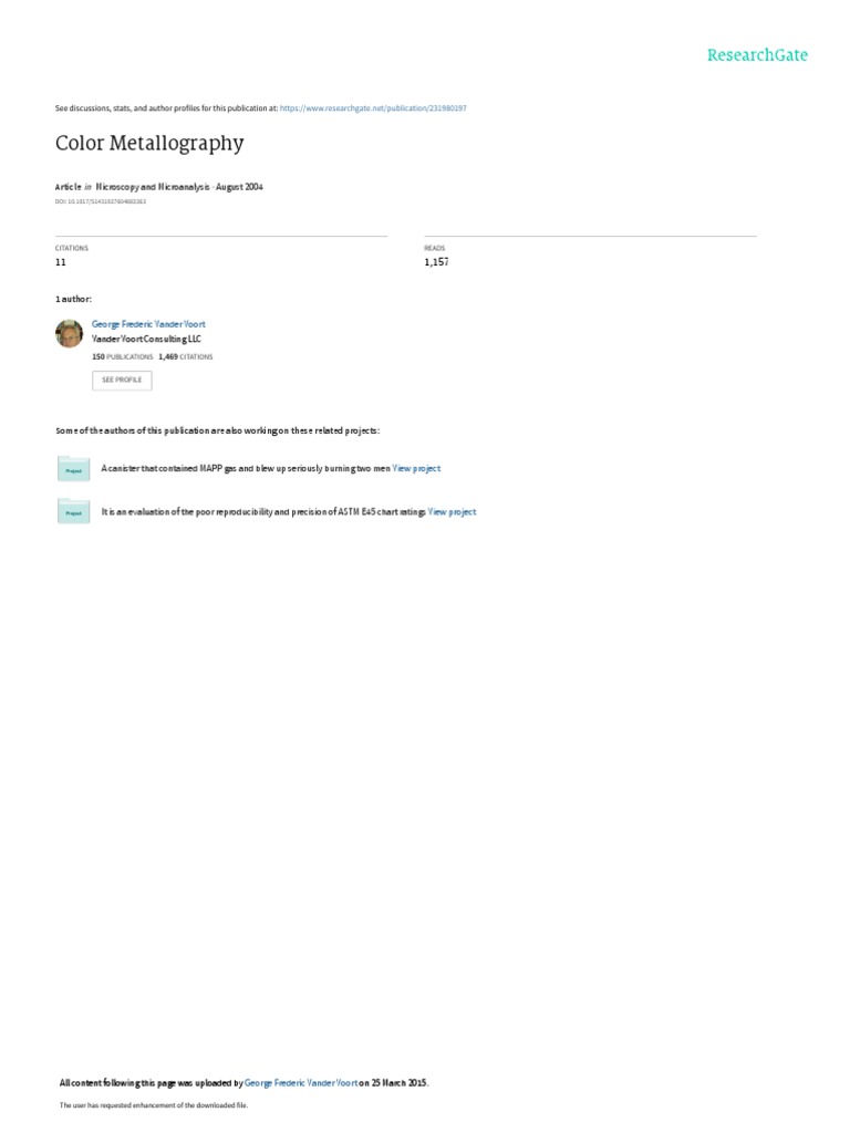 Color Metallography: Microscopy and Microanalysis August 2004 | PDF