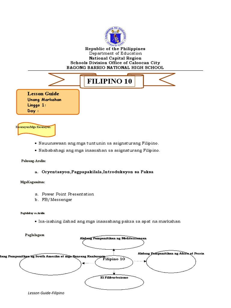 Lesson-Guide Grade 10 - W1D1 | PDF