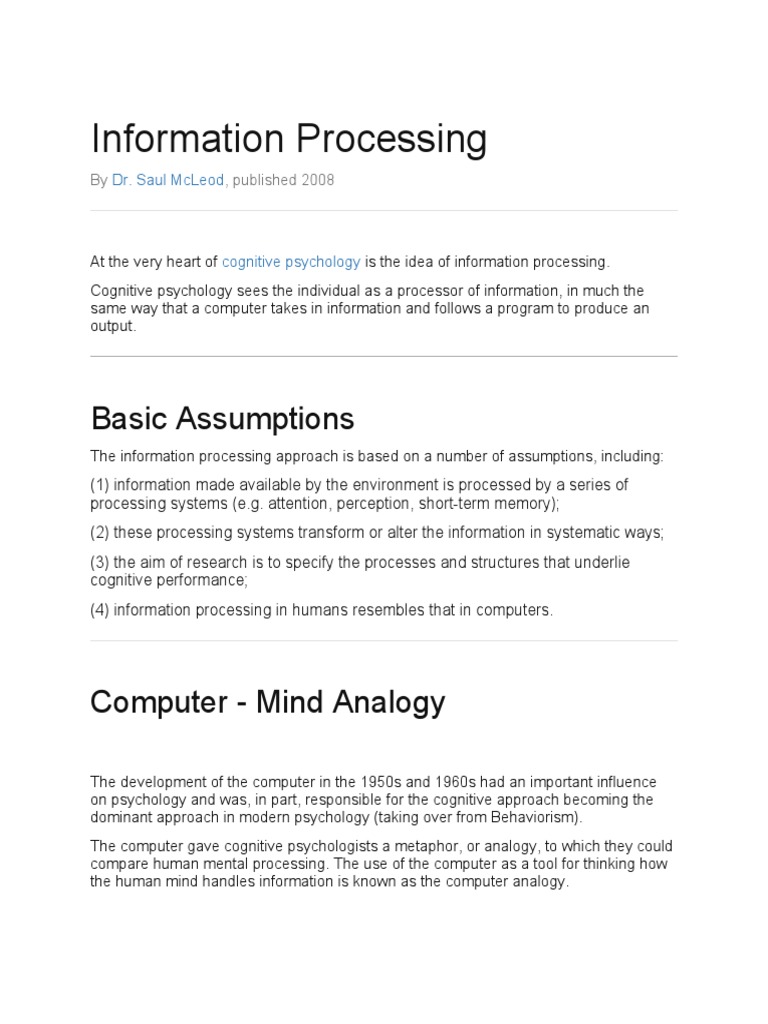 Information Processing: Basic Assumptions | PDF | Information ...
