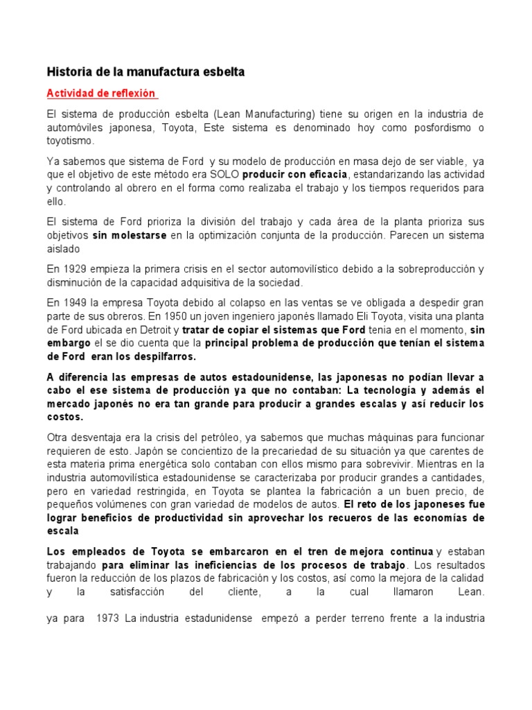 Historia de La Manufactura Esbelta | Descargar gratis PDF | Lean Manufacturing | Economias