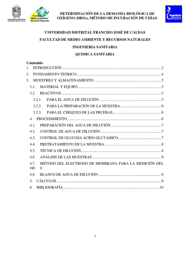 Método DBO5: Incubación de 5 Días | PDF | Reacciones químicas | Nutrientes