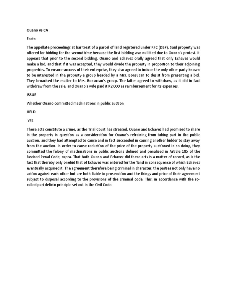 Ouano vs CA: Public Auction Machinations | PDF