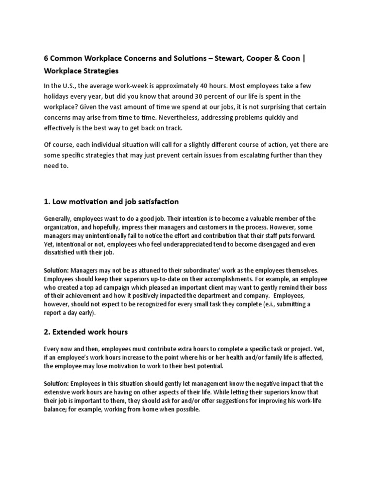6 Common Workplace Concerns and Solutions | Download Free PDF | Sexual ...