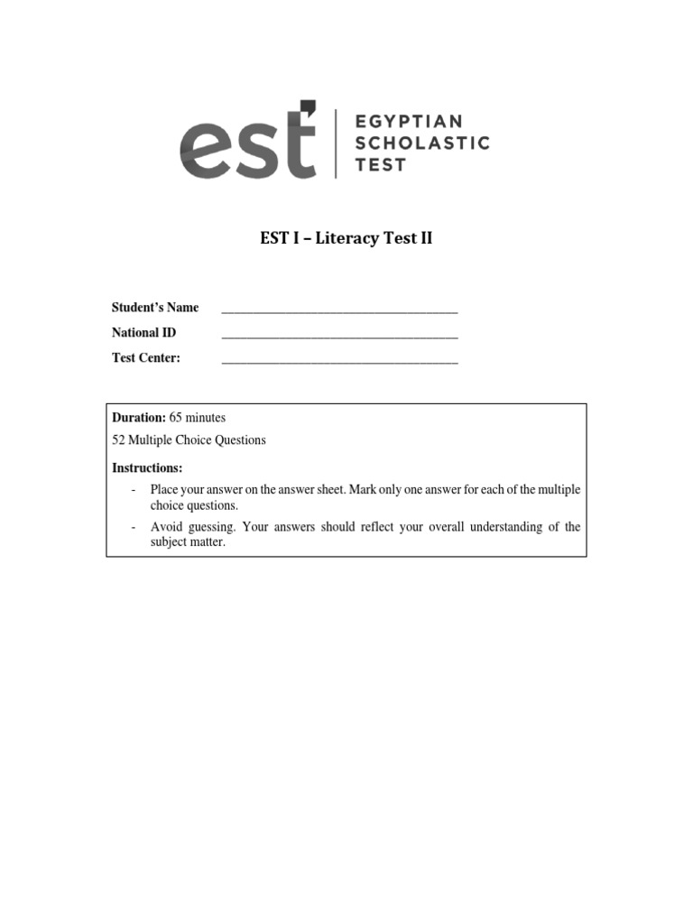 EST I - Literacy Test II (Reading Comprehension) | PDF | Johannes ...