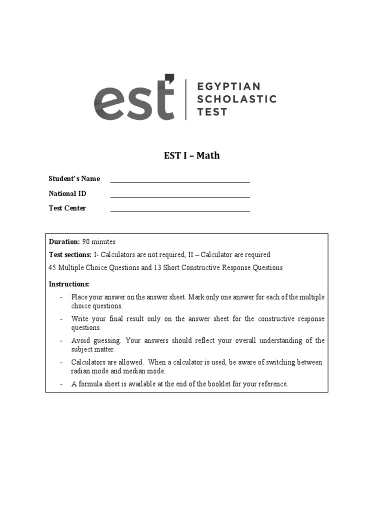 EST I - Math - December 2020 | PDF | Black Hole | Function (Mathematics)