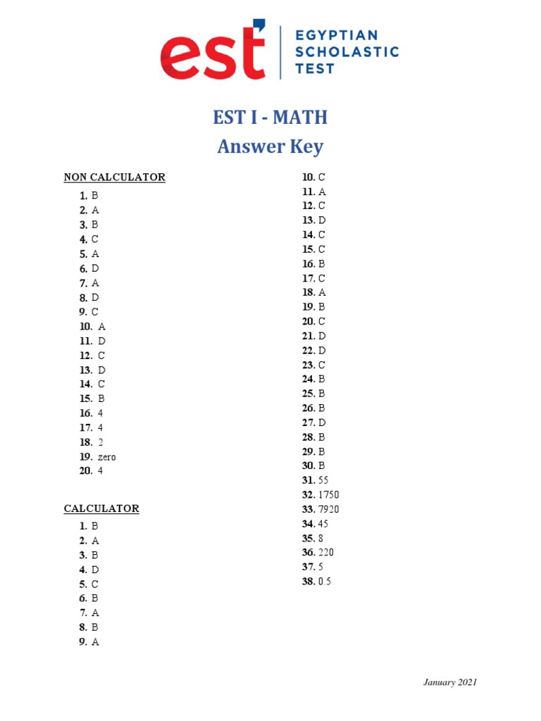 EST 1 - Math - Answer Key | PDF