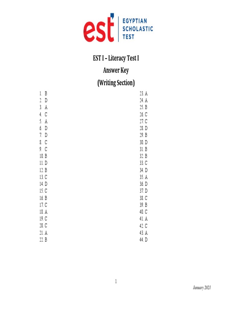 EST Wrting and Language - Answer Key | PDF