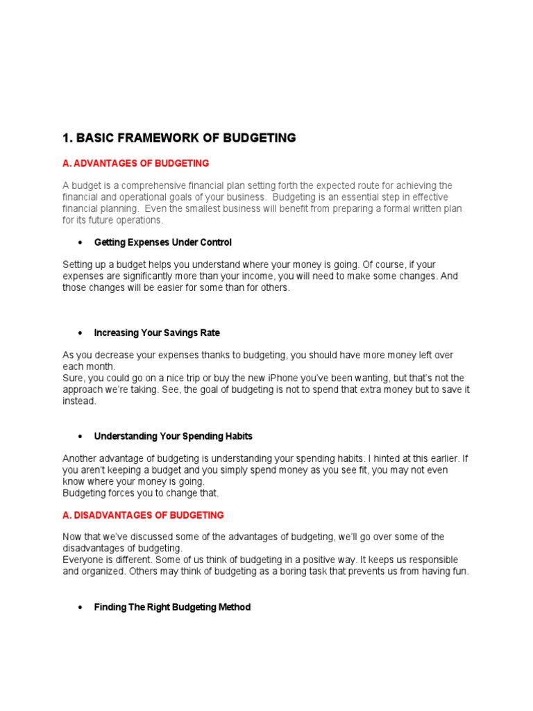Basic Framework of Budgeting | Download Free PDF | Budget | Financial Plan