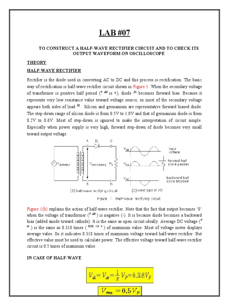To Construct A Half-Wave Rectifier Circuit and To Check Its Output ...