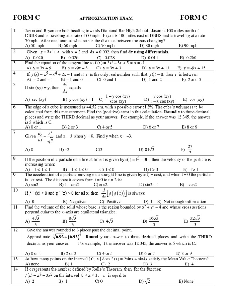 Approximation Form C 2021 | PDF | Volume | Area