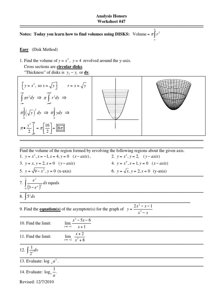 Y X y y Y: Analysis Honors Worksheet #47 | PDF | Volume | Cartesian ...
