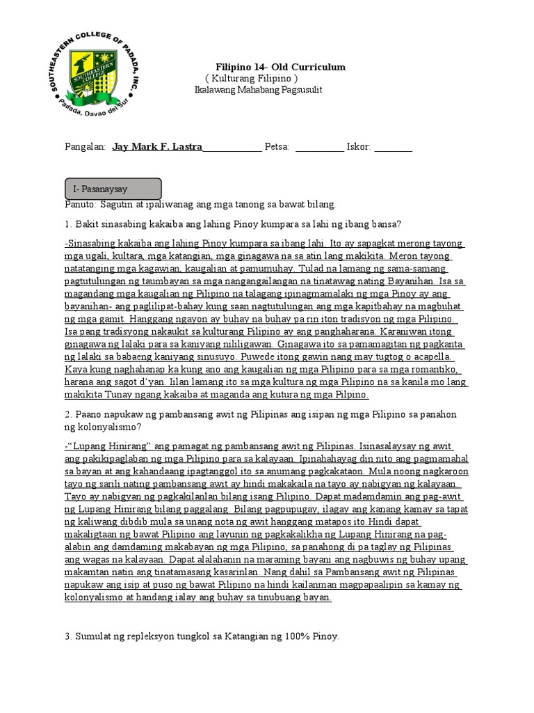 Jay Mark F. Lastra (Ikalawang Pagsusulit) Fil14 | PDF