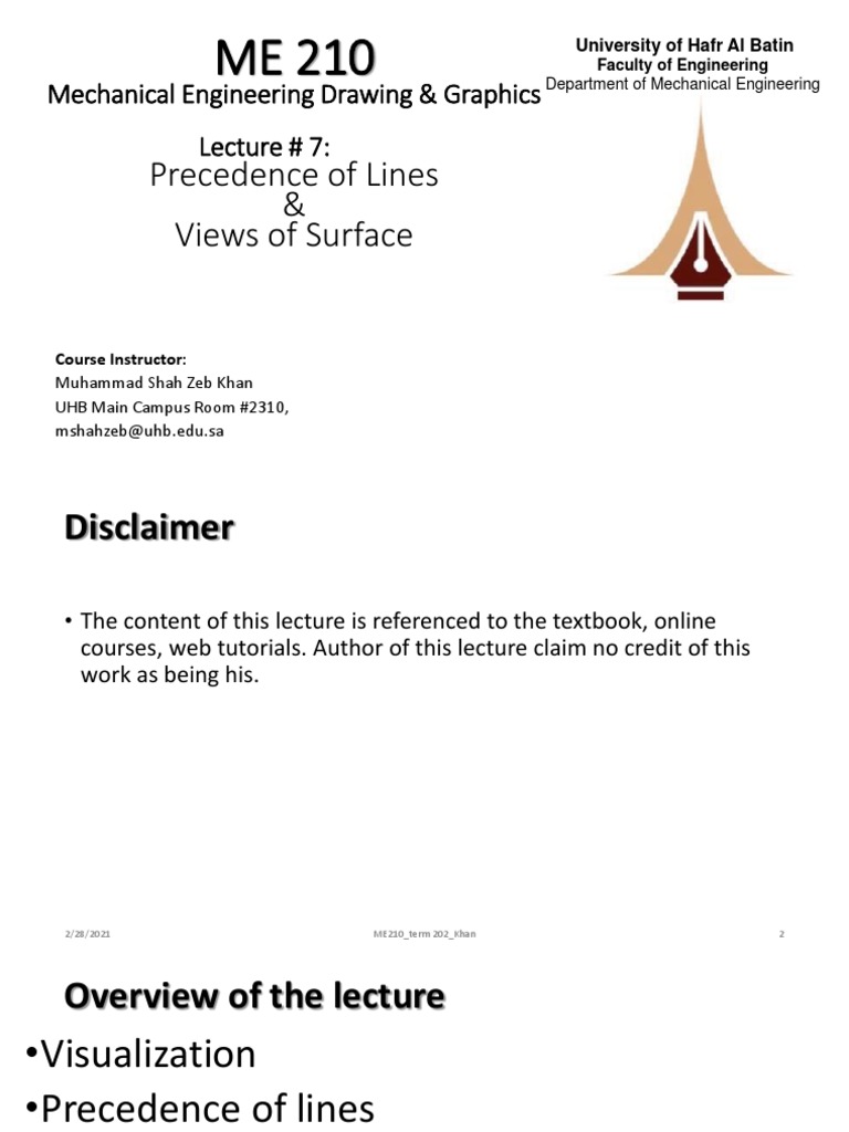 Precedence of Lines & Views of Surface: Mechanical Engineering Drawing ...