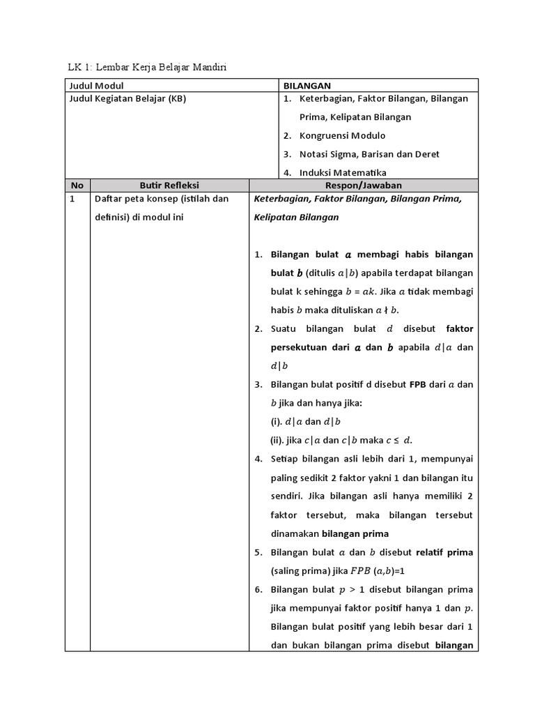Contoh LK 1 - Modul 5 Bilangan - KB1 | PDF