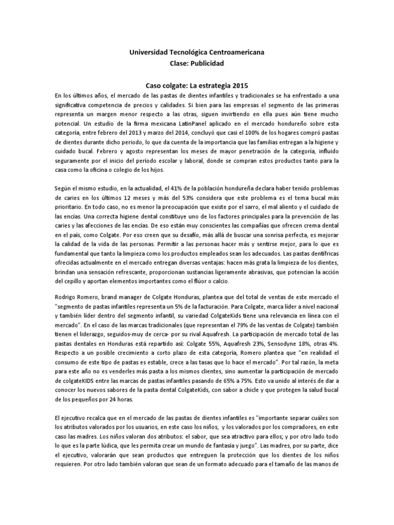 Caso Colgate | PDF | Mercado (economía) | Médico de atención primaria