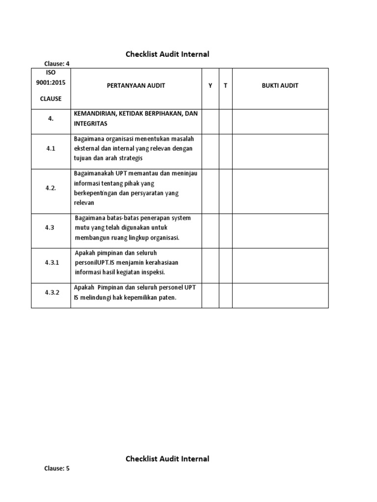 Checklist Audit Internal | PDF