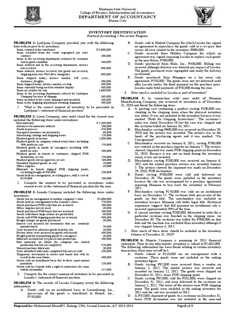 Accounting - Inventory Test Bank | PDF | Accounts Payable | Inventory