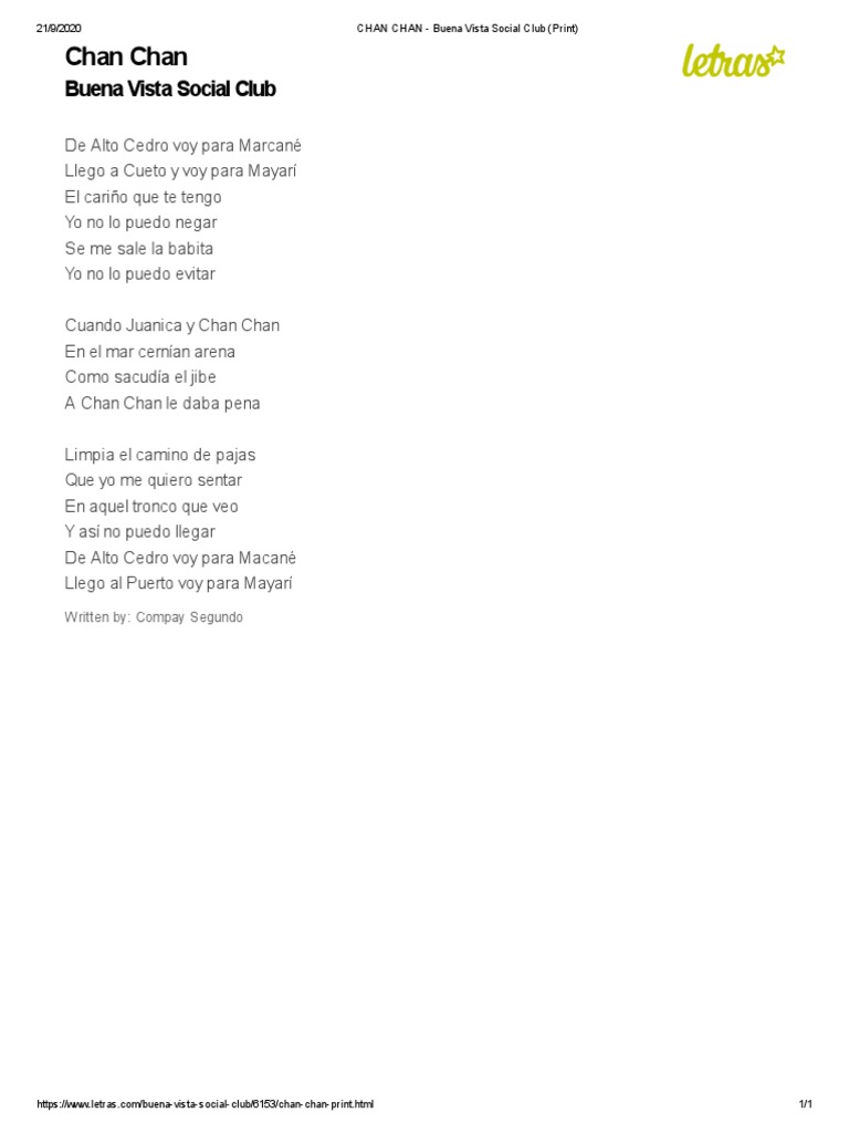 CHAN CHAN - Buena Vista Social Club (Print) | PDF