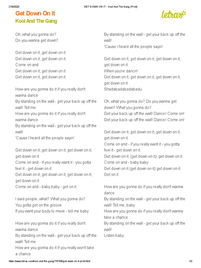 GET DOWN ON IT - Kool and The Gang (Print) | PDF | Singles | Pop Songs