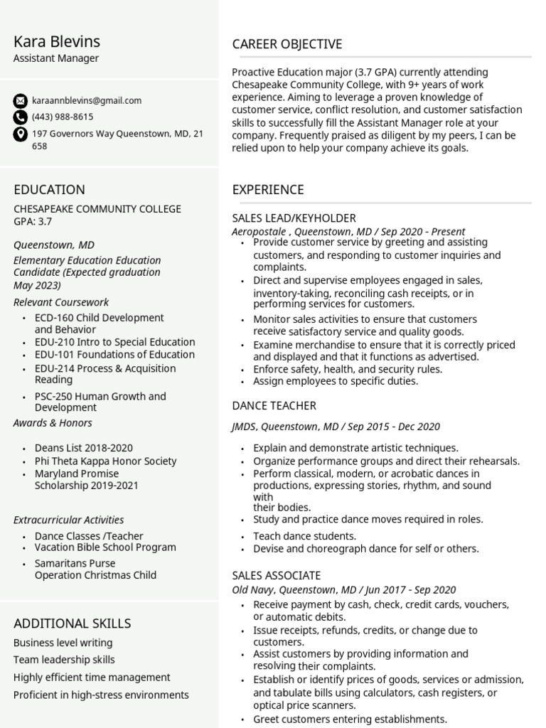 Kara Blevins Resume 1 | PDF | Human Nature | Business