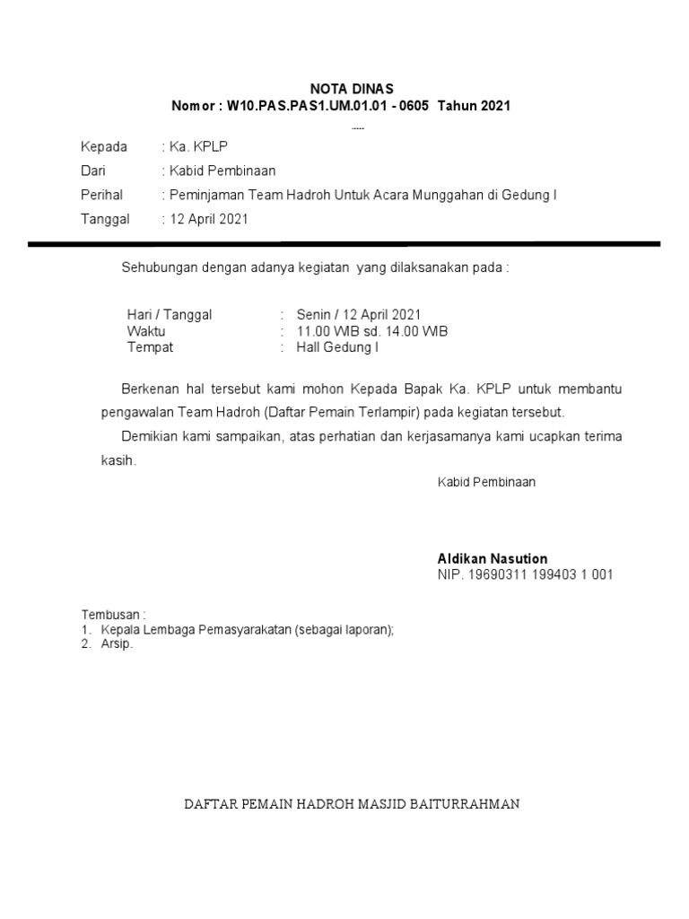 Nodis Peminjaman Team Hadroh | PDF