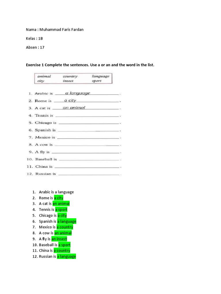 Muhammad Faris Fardan - 1B - 17 | PDF | Noun | Adjective
