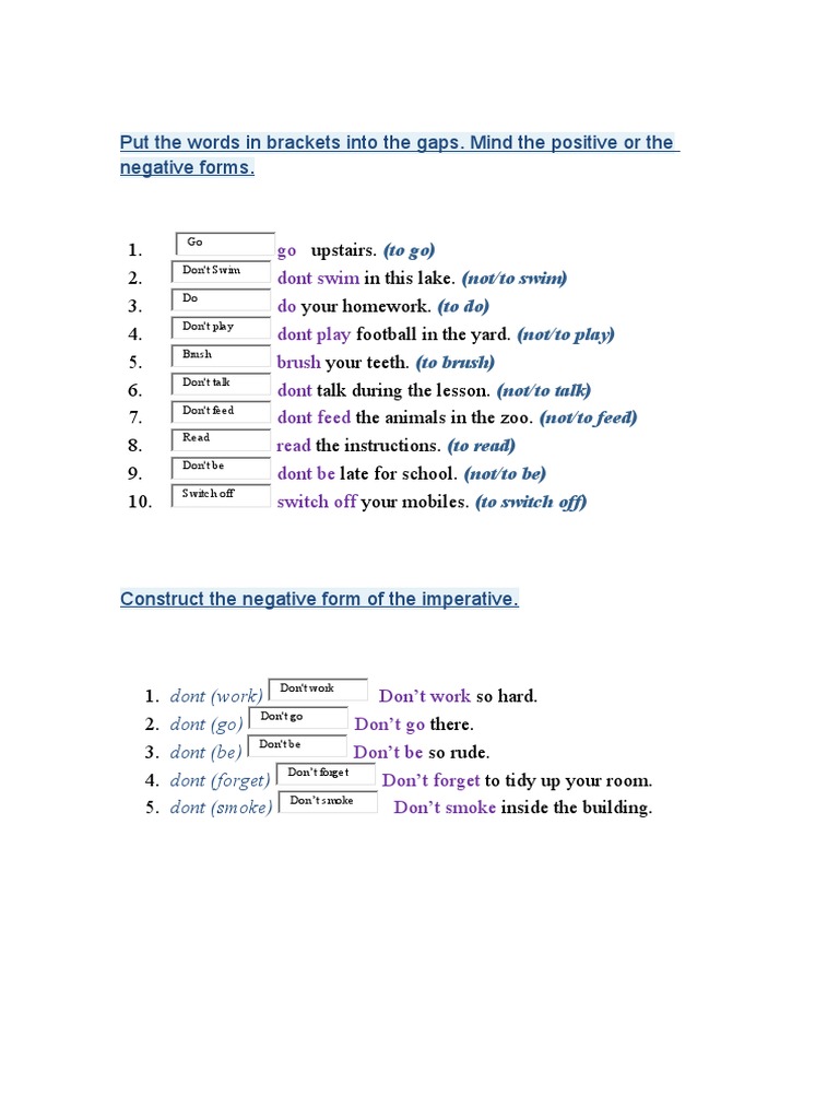 Imperative Sentences Practice Worksheet | PDF