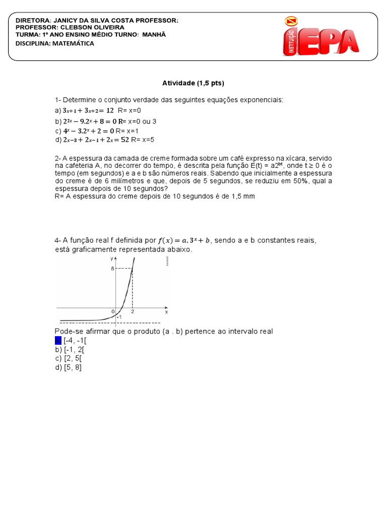 Resolução De Exercícios De Matemática Envolvendo Equações Exponenciais