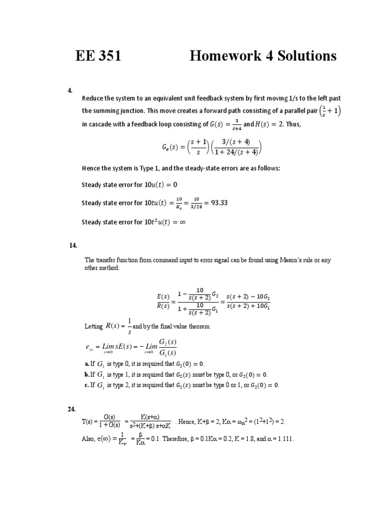 EE 351 Spring 2021 Homework 4 Solutions | PDF | Control Engineering ...