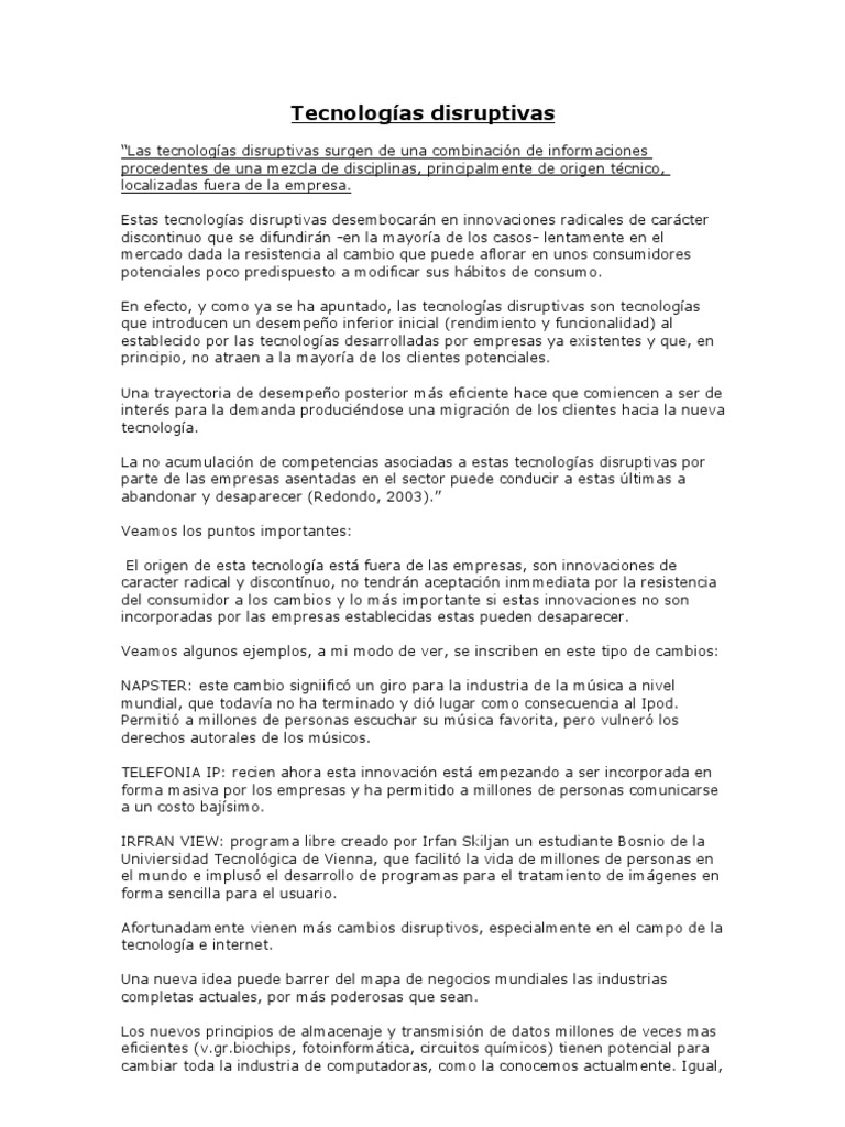 Tecnologías Disruptivas | PDF | Innovación disruptiva | Innovación