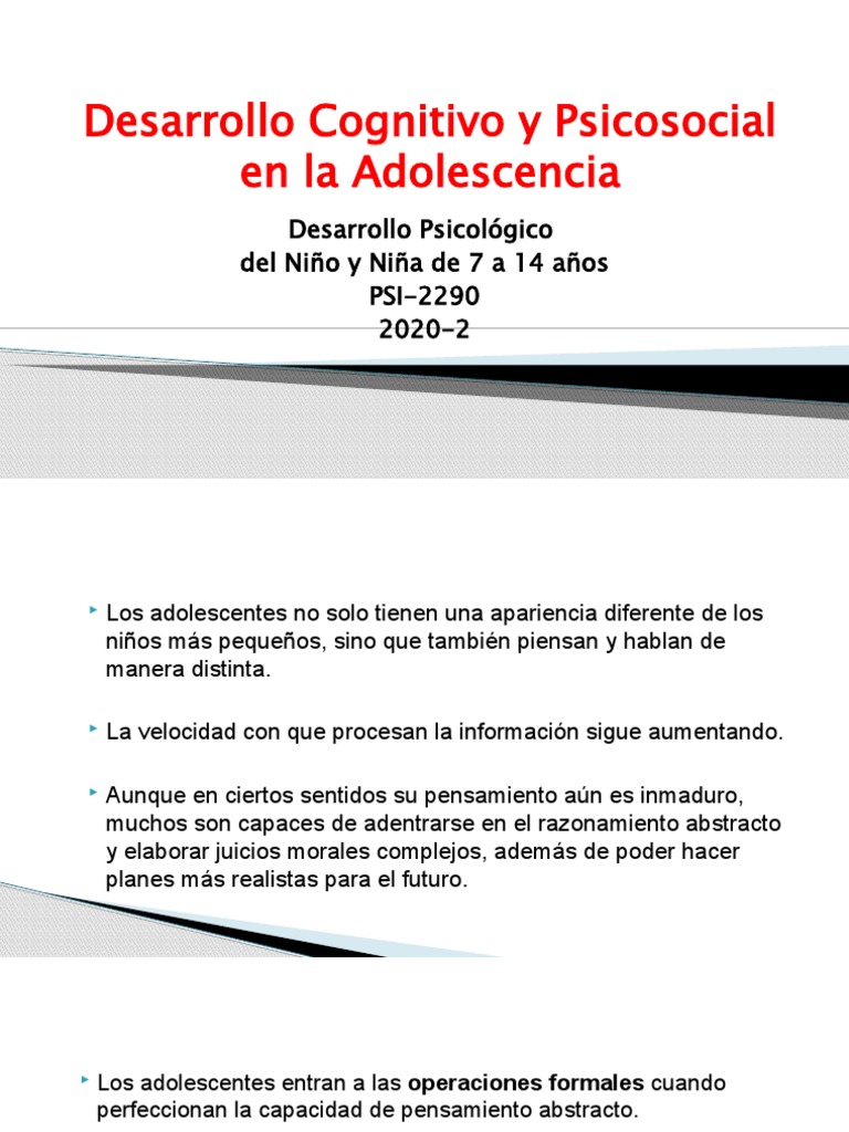Presentación Desarrollo Cognitivo y Psicosocial Adolescencia | PDF | Desarrollo cognitivo ...