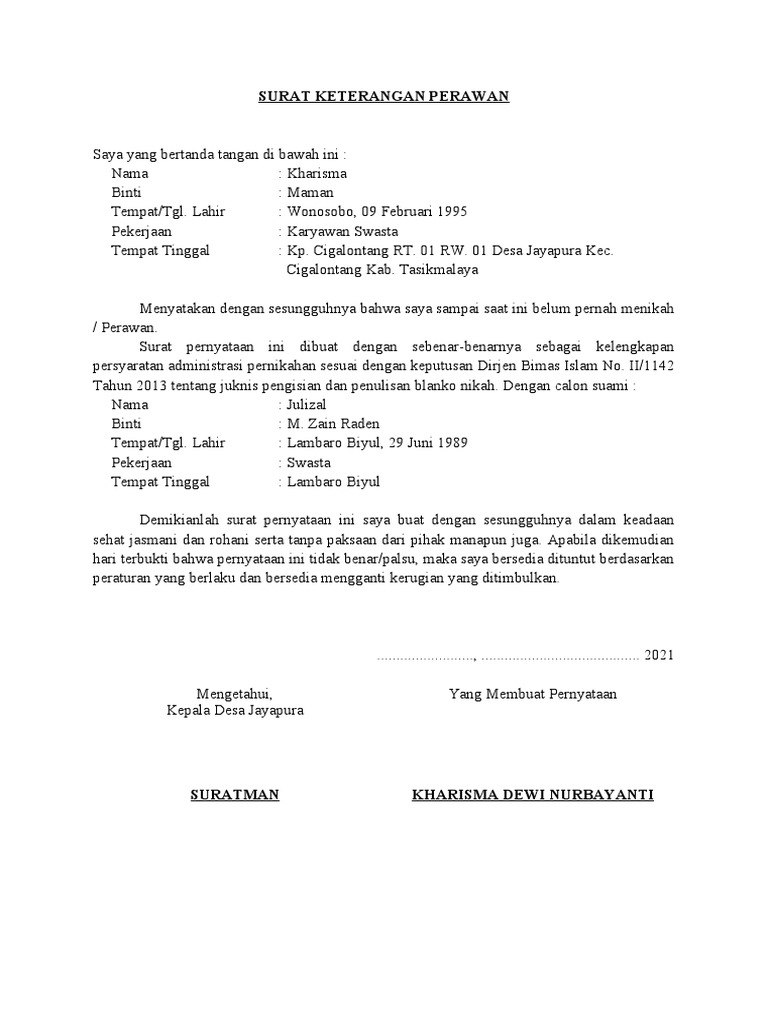 Surat Keterangan Perawan | PDF