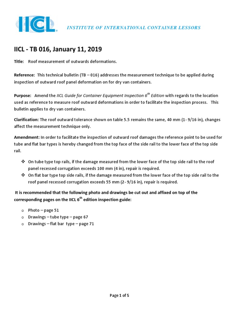 IICL - TB 016, January 11, 2019: Institute of International Container Lessors | PDF | Roof | Nature
