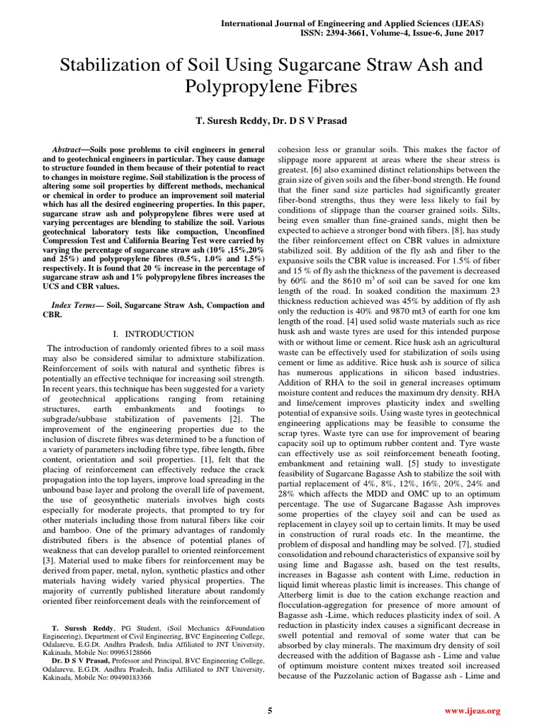 Stabilization of Soil Using Sugarcane Straw Ash and Polypropylene ...