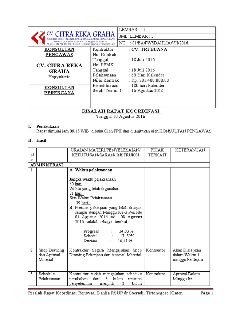 Risalah Rapat 100816 | PDF