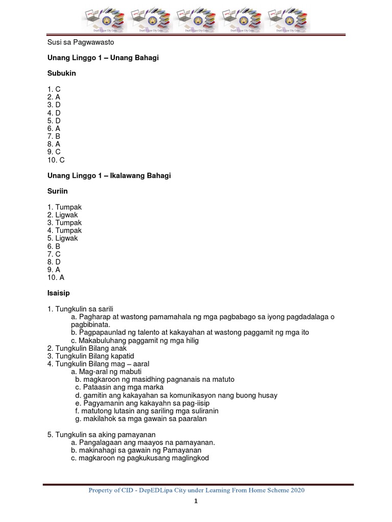 Grade 7 ESP-SLM 1st Quarter Week 1-6 | PDF