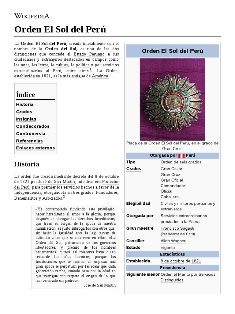 Orden El Sol Del Perú | PDF | Perú
