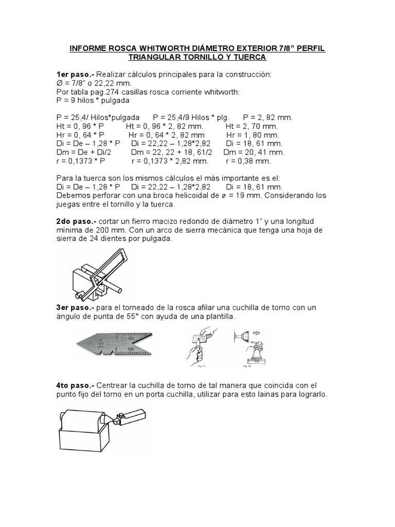 Cálculo y Torneado de Rosca Triangular | PDF | Tornillo | Mecanizado